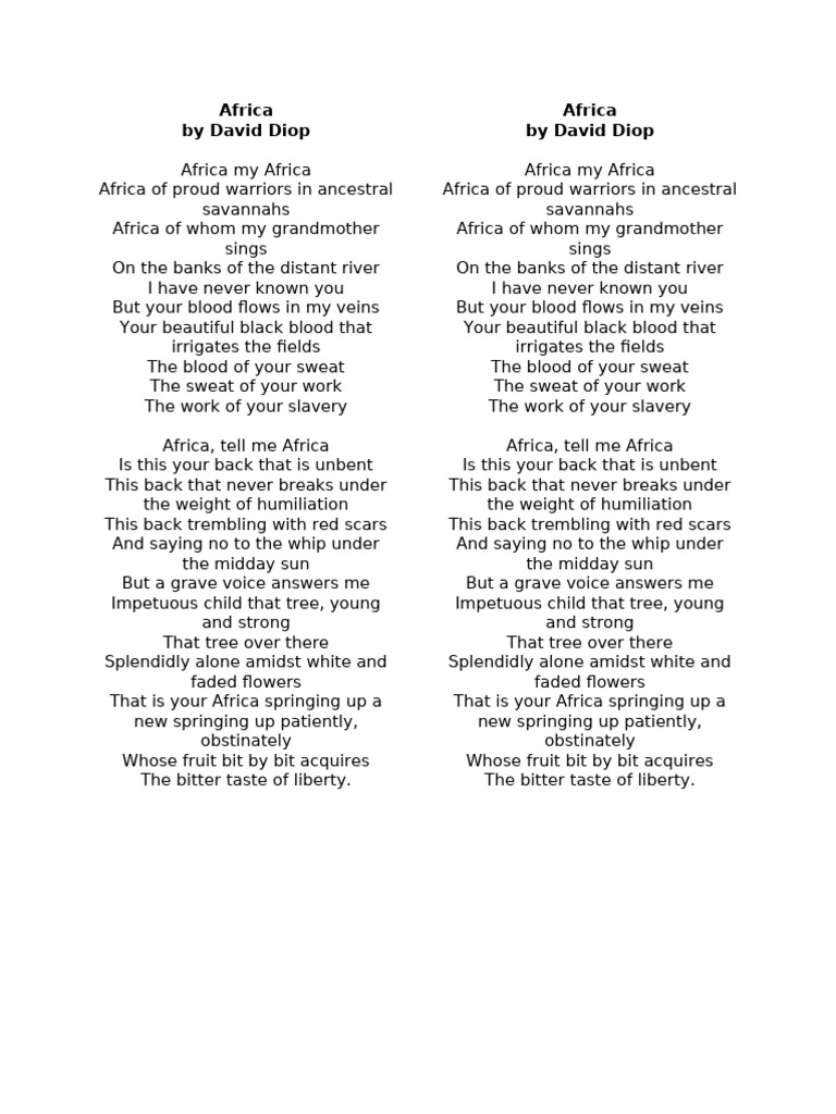 "David Diop's Poem: Africa's Resilience" | PDF