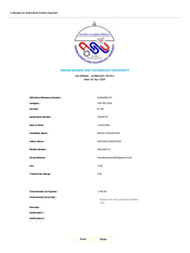 Cee Payment Receipt | PDF