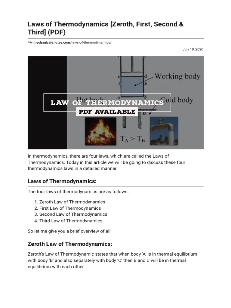Laws of Thermodynamics (Zeroth, First, Second & Third) PDF | PDF | Heat ...