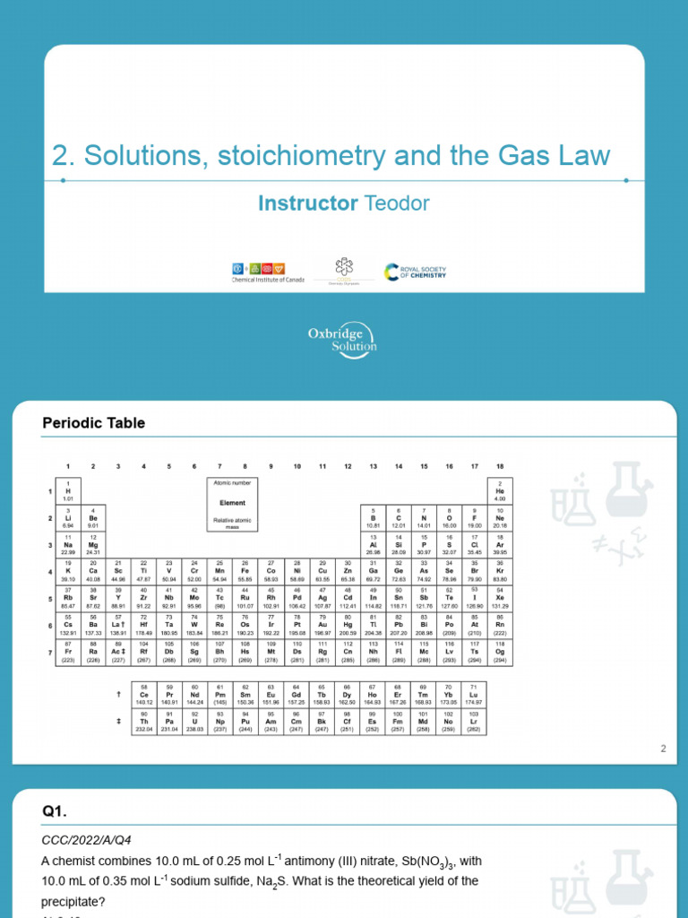 Topic 2. Solutions, Stoichiometry and The Gas Law - Class | PDF | Chemical Reactions | Gases