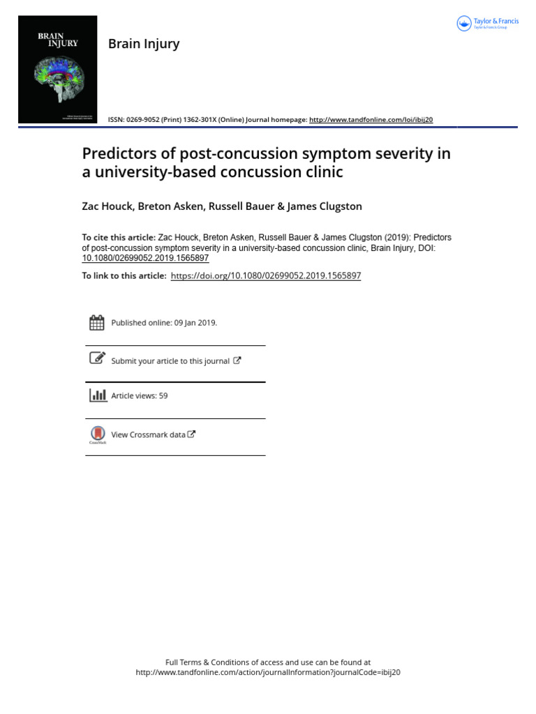 Predictors of Post-Concussion Symptom Severity in A University-Based ...