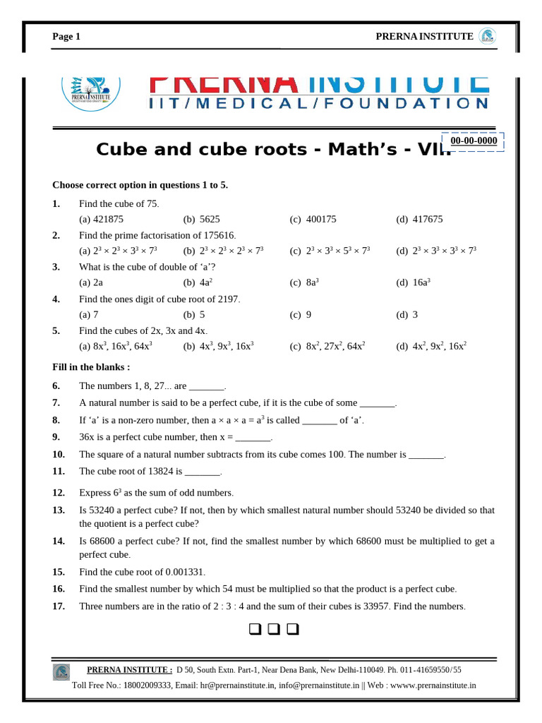 Cube and Cube Roots (8th Class) Maths | PDF