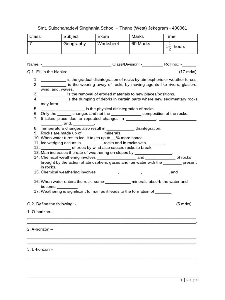 Weathering and Soil Formation Worksheet | PDF | Weathering | Rock (Geology)