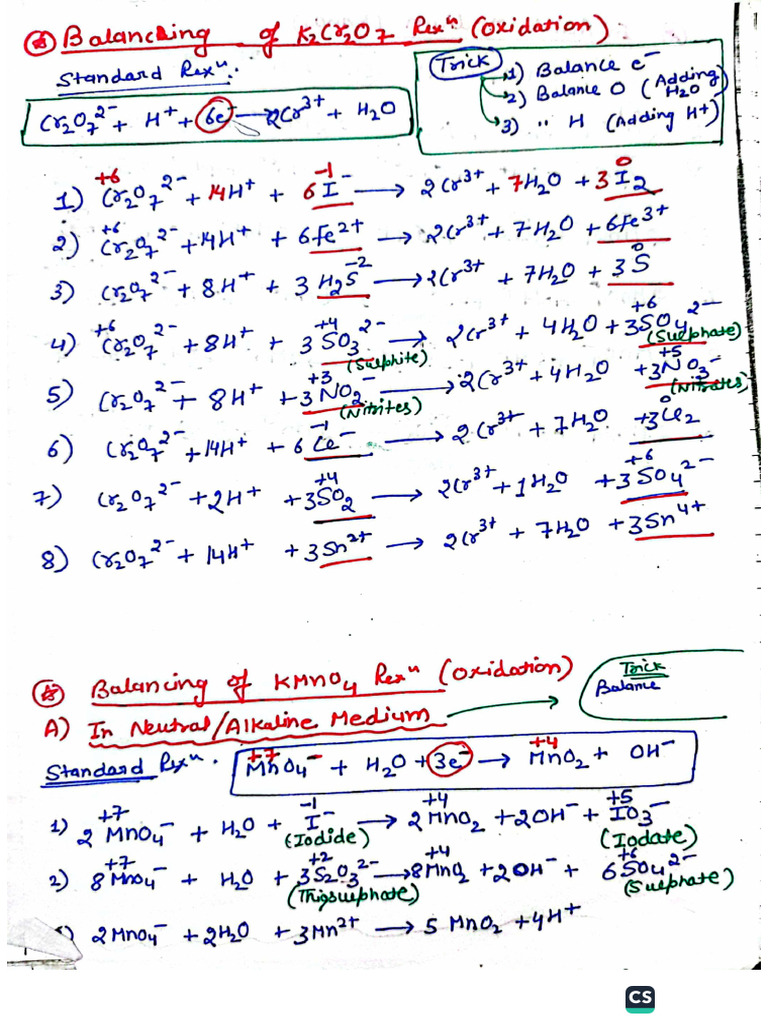 K2CR2O7 and KMNO4 Oxidising Reactions | PDF