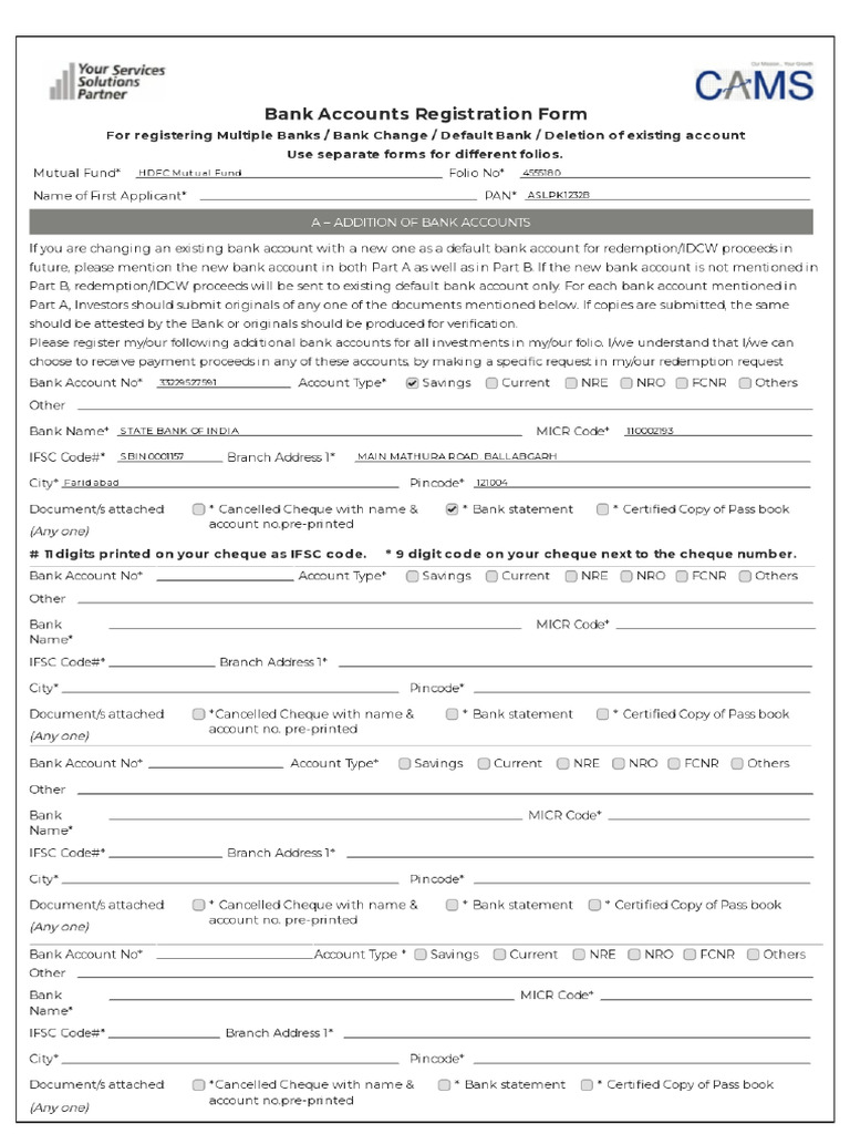 Bank Accounts Registration Form | PDF