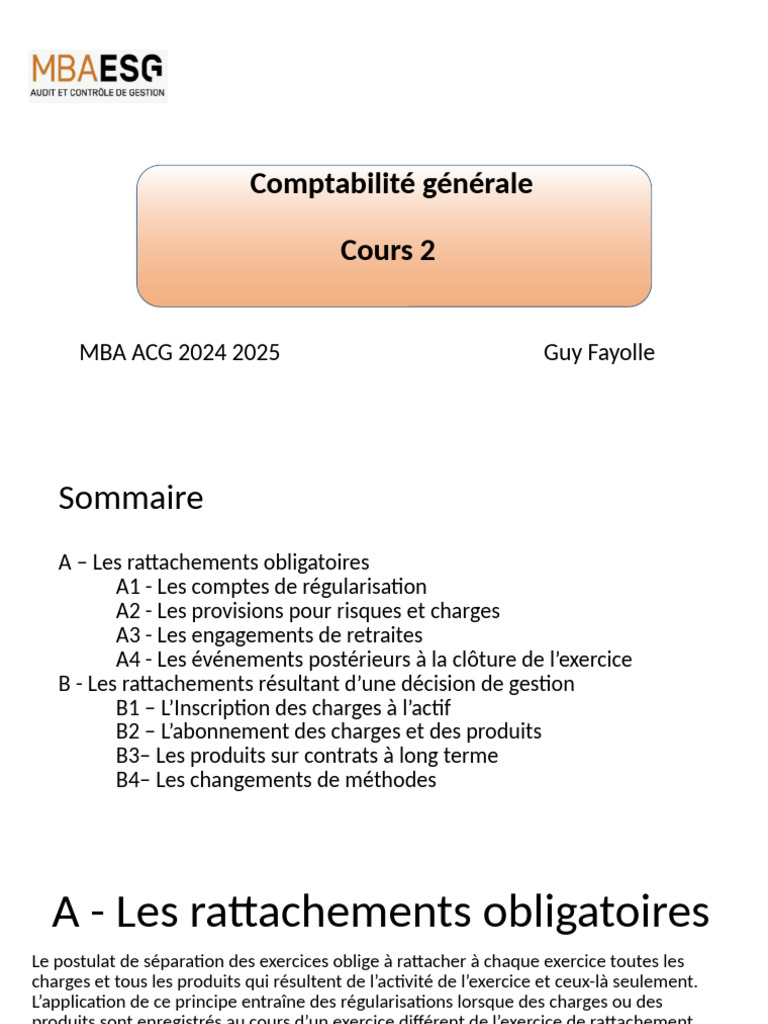 ESG MBA ACG compta géné cours 2 (2) | PDF | Facture | Bilan comptable