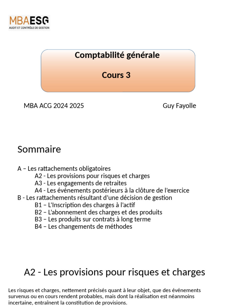 ESG MBA ACG compta géné cours 3 (1) | PDF | Retraite | Comptabilité