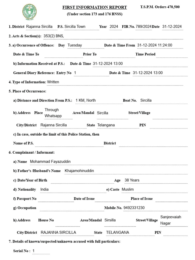 789-2024 - First Information Report | PDF | Criminal Justice | Crime & Violence