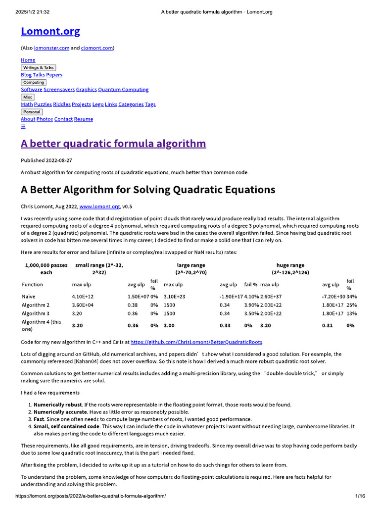 A Better Quadratic Formula Algorithm | PDF