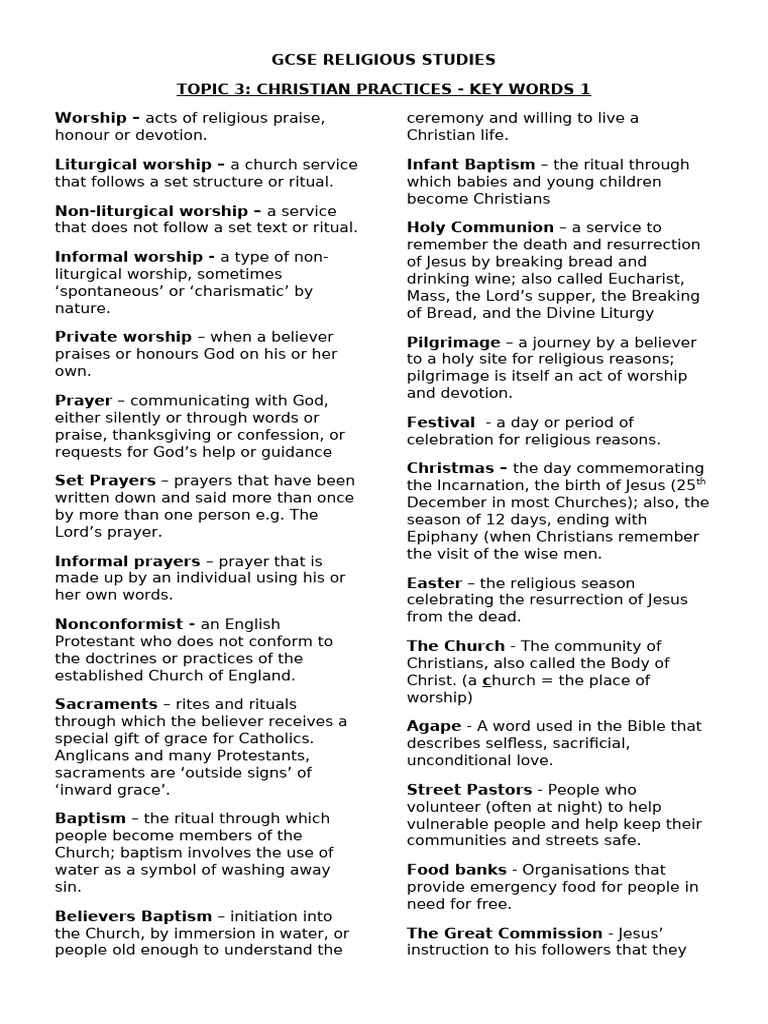 Christian Practices Glossary | PDF | Eucharist | Baptism