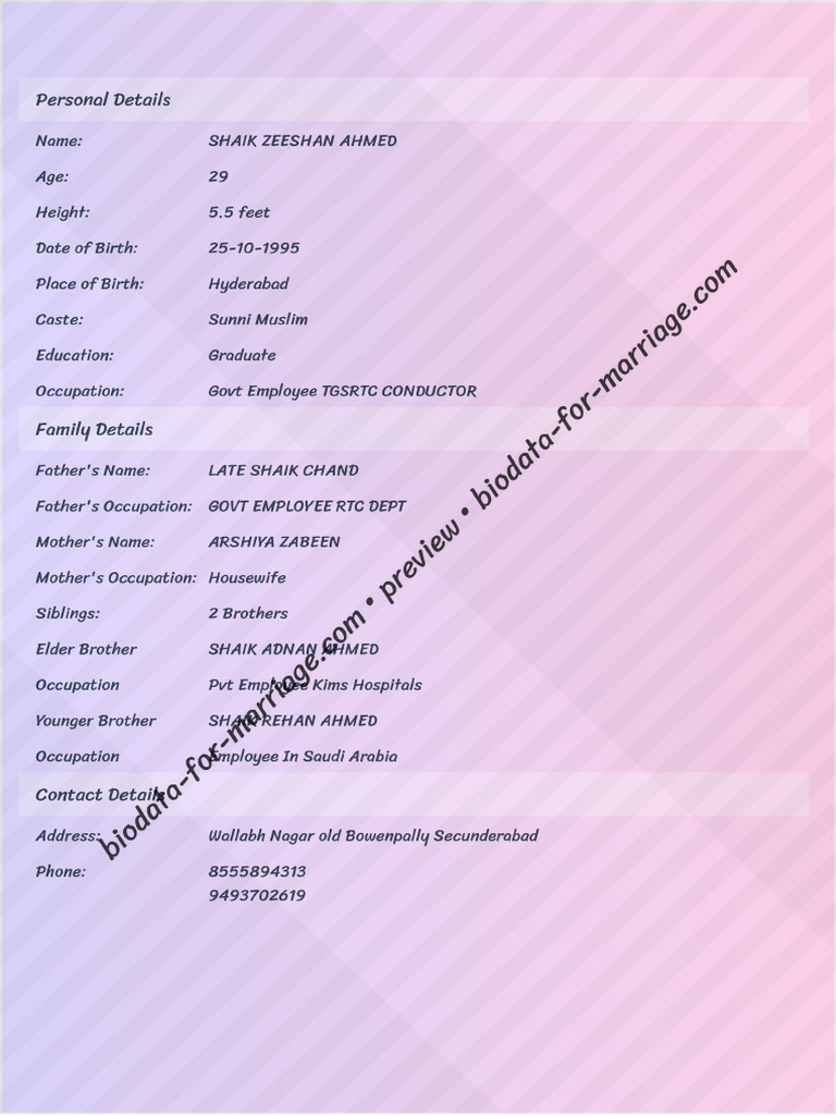Shaik Zeeshan Ahmed 'S Biodata | PDF