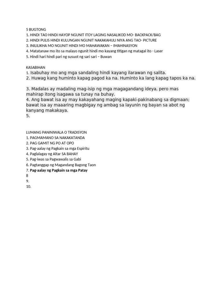 BUGTONG XD New | PDF