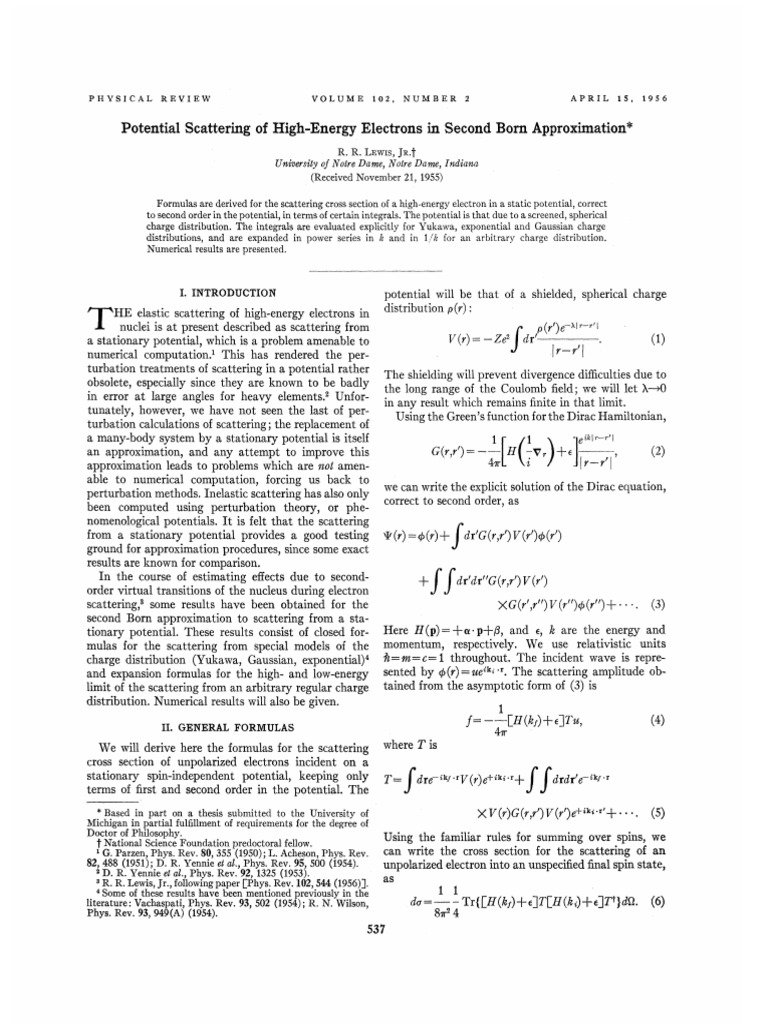 Lewis 1956 | PDF | Perturbation Theory (Quantum Mechanics) | Cross ...