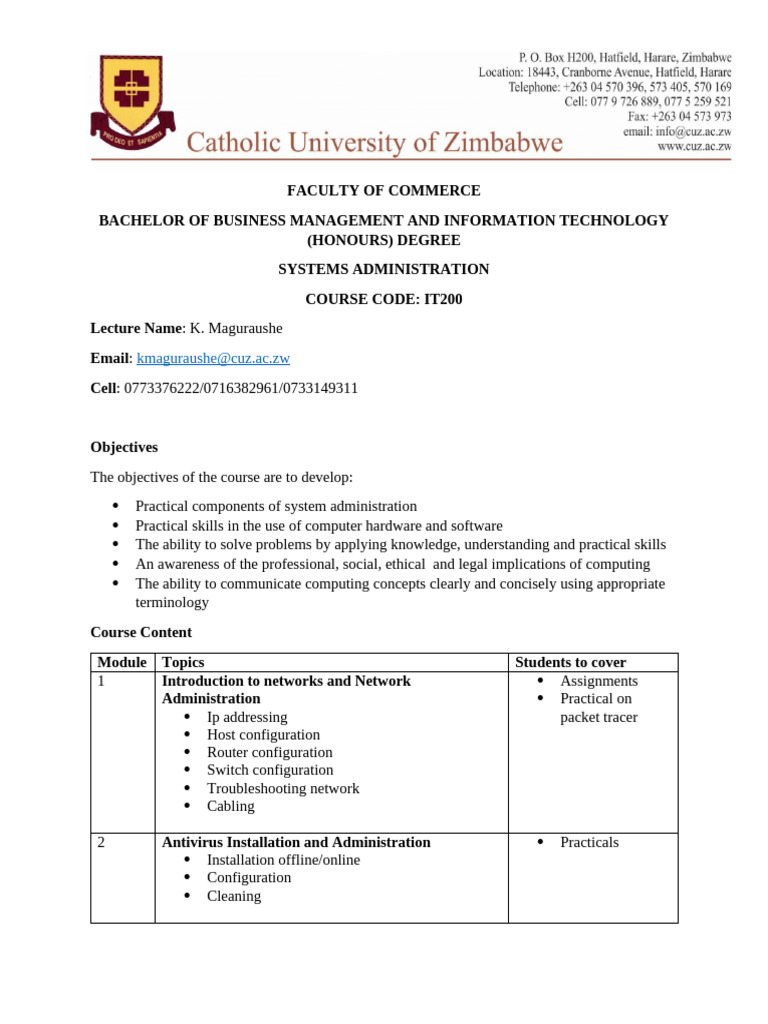 Course Outline - Systems Administration | PDF | Computer Network | I Pv6
