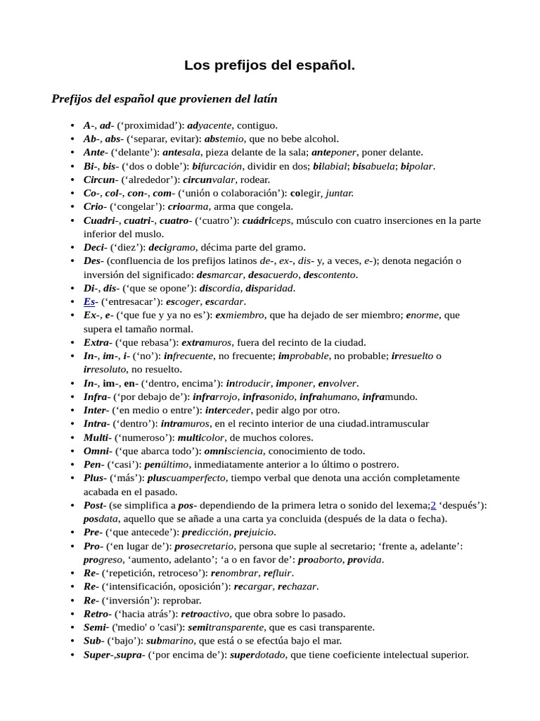 Prefijos en español: origen y significado | PDF | Biología