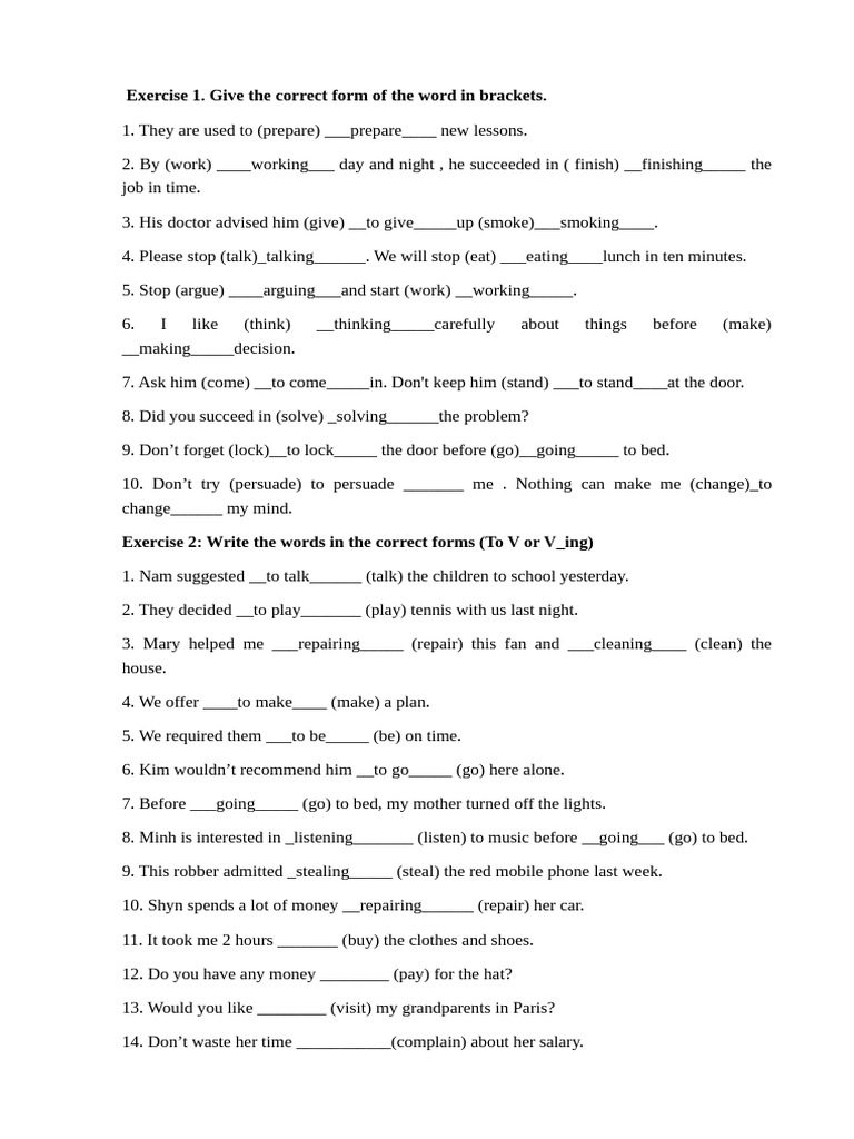 Correct Verb Forms Exercise Guide | PDF