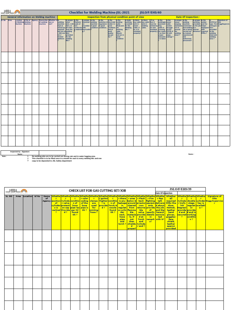 Welding, Gas Cutting, Conveyor Checklist | PDF | Welding | Construction