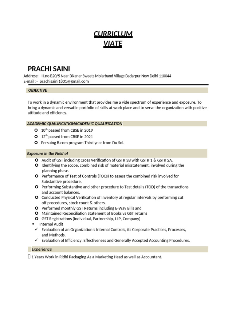 Prachi Resume 0 | PDF | Audit | Accounting