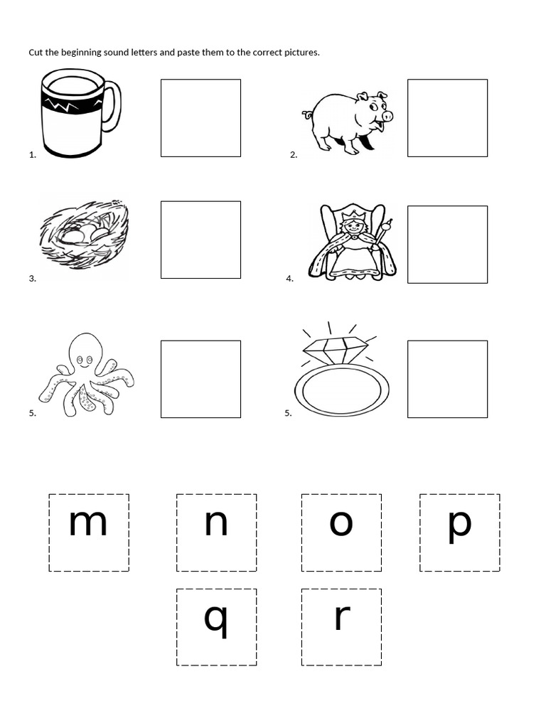 Cut The Beginning Sound Letters and Paste Them To The Correct Pictures ...