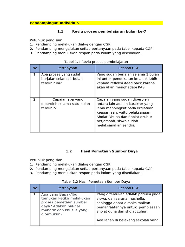 Instrumen Pendampingan Individu 5 | PDF