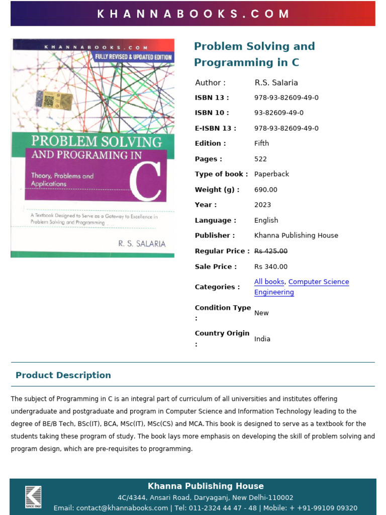 Problem Solving and Programming in C: Author: R.S. Salaria | PDF | C ...