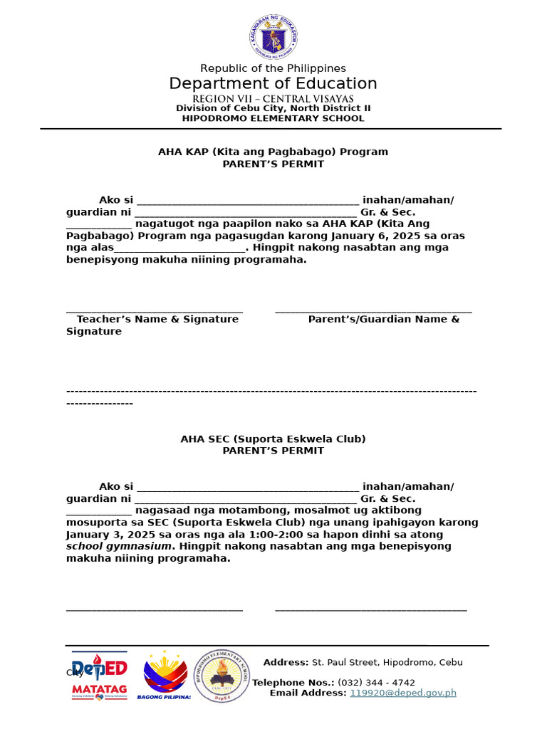 Aha Kap-Sec-Parent's-Permit | PDF