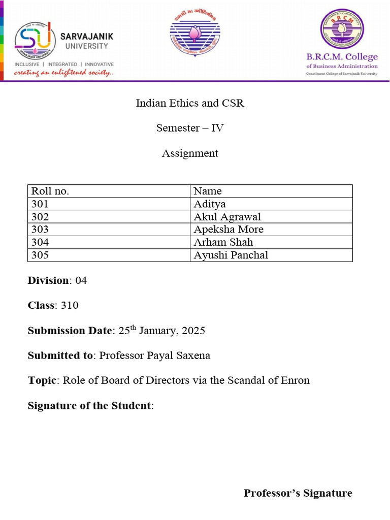 BRCM Project 1st Page 2 | PDF | Enron | Corporate Governance