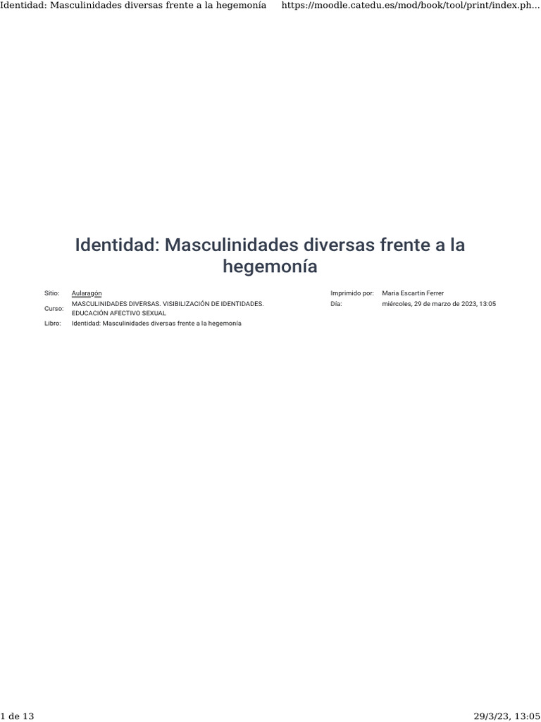 Curso Nuevas Masculinidades 2 - Identidad Masculinidades Diversas Frente A La Hegemonía | PDF ...