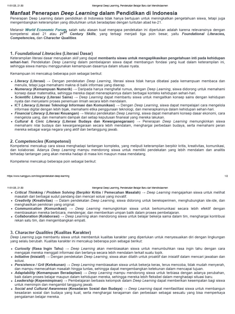 Mengenal Deep Learning, Pendekatan Belajar Baru dari Mendikdasmen | PDF