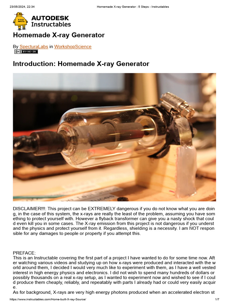 Homemade X-ray Generator _ 5 Steps - Instructables | PDF | Vacuum Tube | X Ray