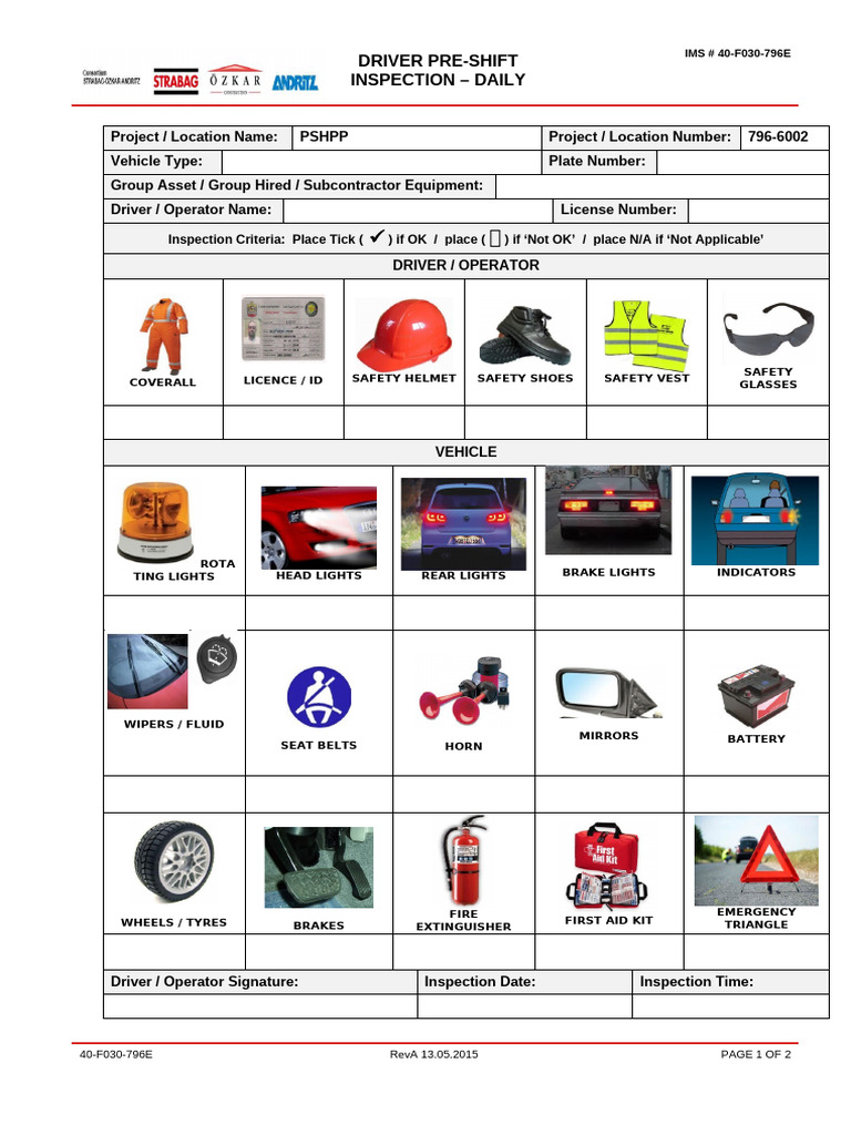 40-F030-120E Driver PreShift Inspection-Daily RevA | PDF