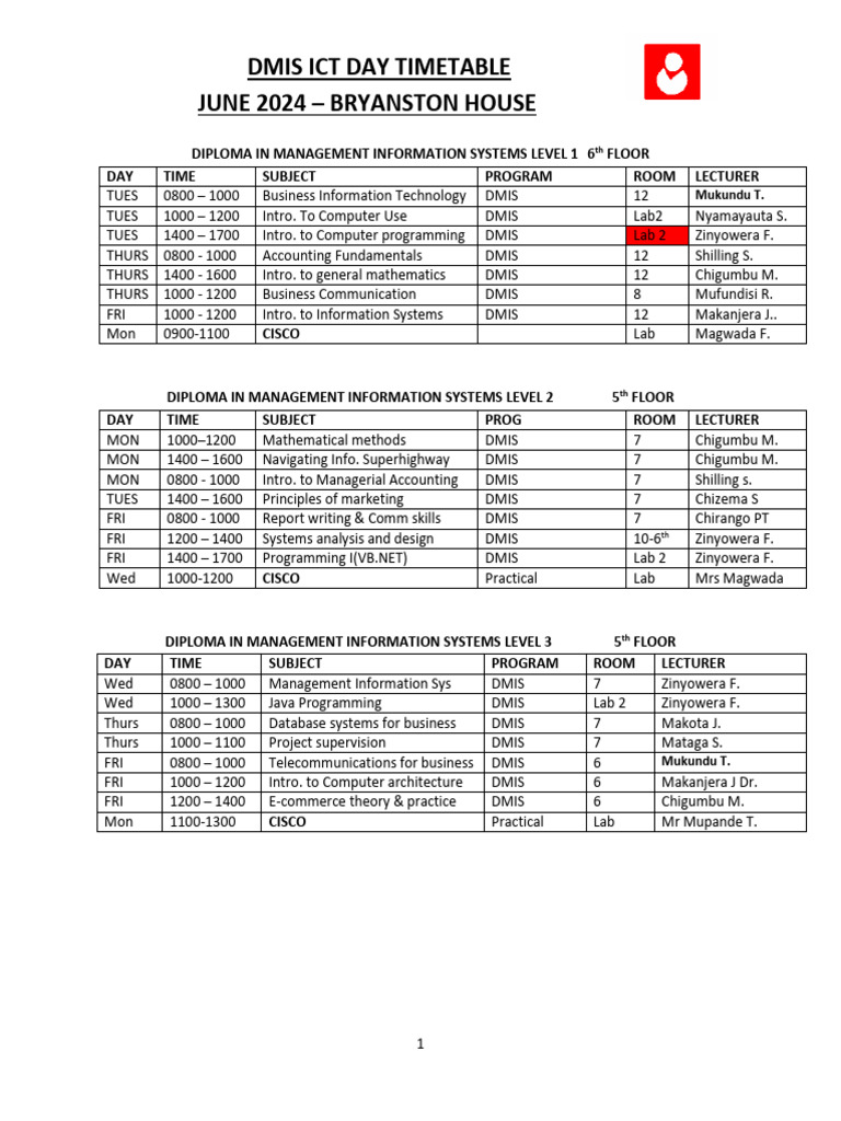Diploma Day Evening Timetable June 2024 | PDF | Electronics | Information And Communications ...