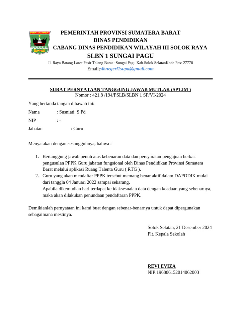 Sptjm Susniati Pengusulan p3k | PDF