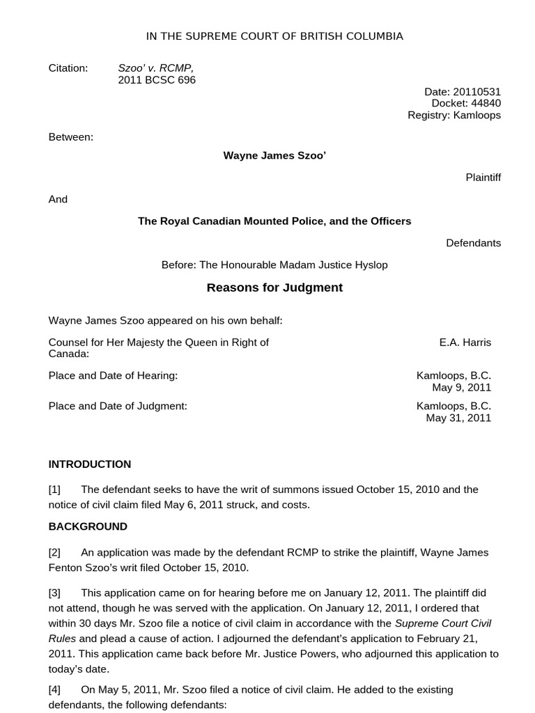 IN THE SUPREME COURT OF BRITISH COLUMBIA | PDF | Discovery (Law ...