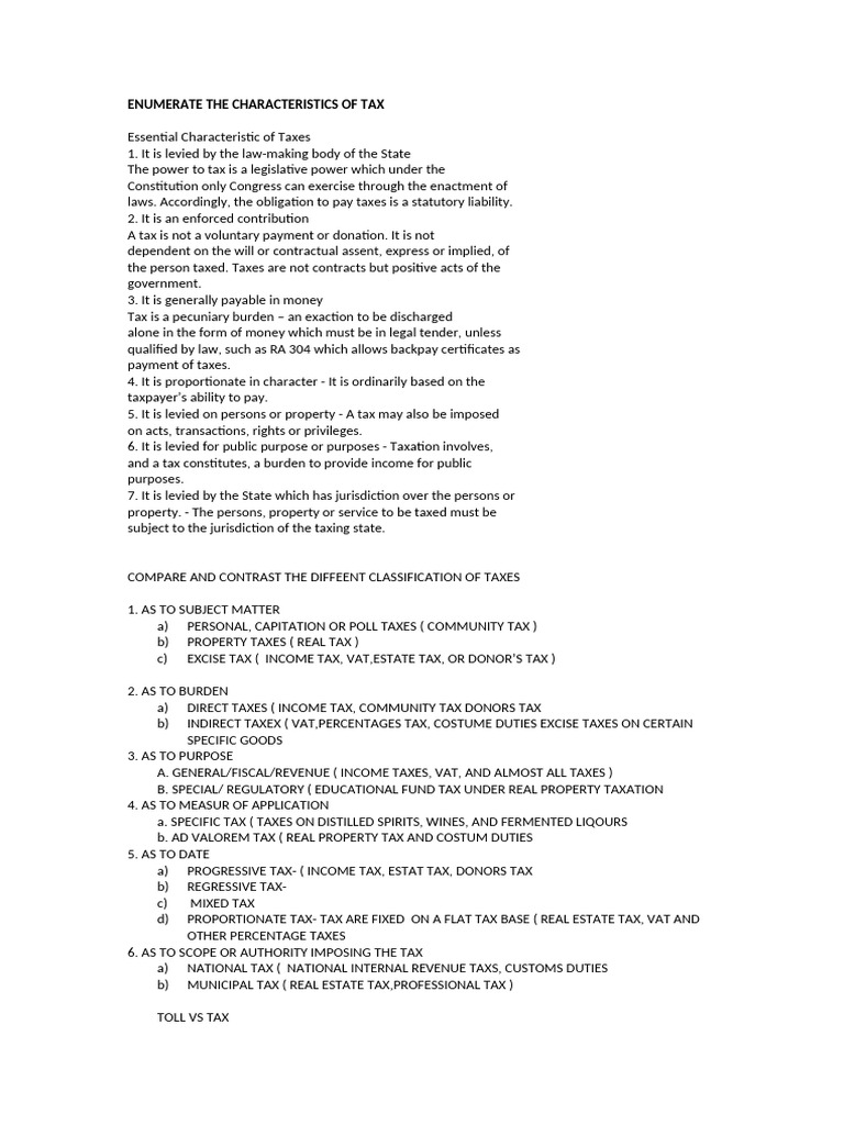 Compare and Contrast Th6e Diffeent Classification o | PDF | Taxes ...