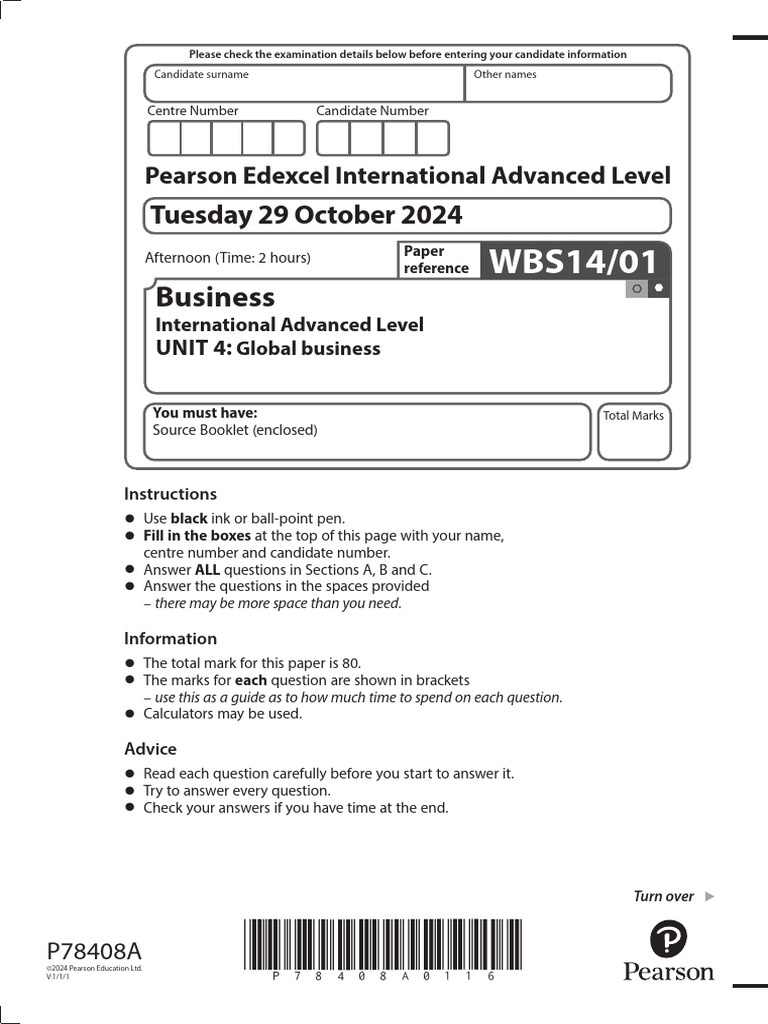 Edexcel IAL Business Unit 4 Exam Paper | PDF | Qualifications