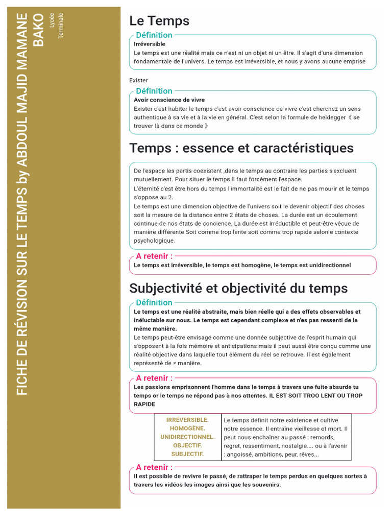 FICHE DE RÉVISION SUR LE TEMPS by ABDOUL MAJID MAM - 241202 - 221352 | PDF