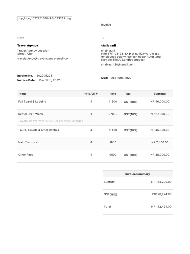 Invoice For LTA | PDF