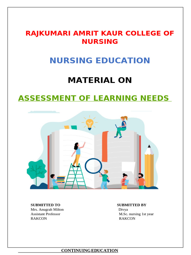 Assessment of Learning Needs | PDF | Learning | Nursing