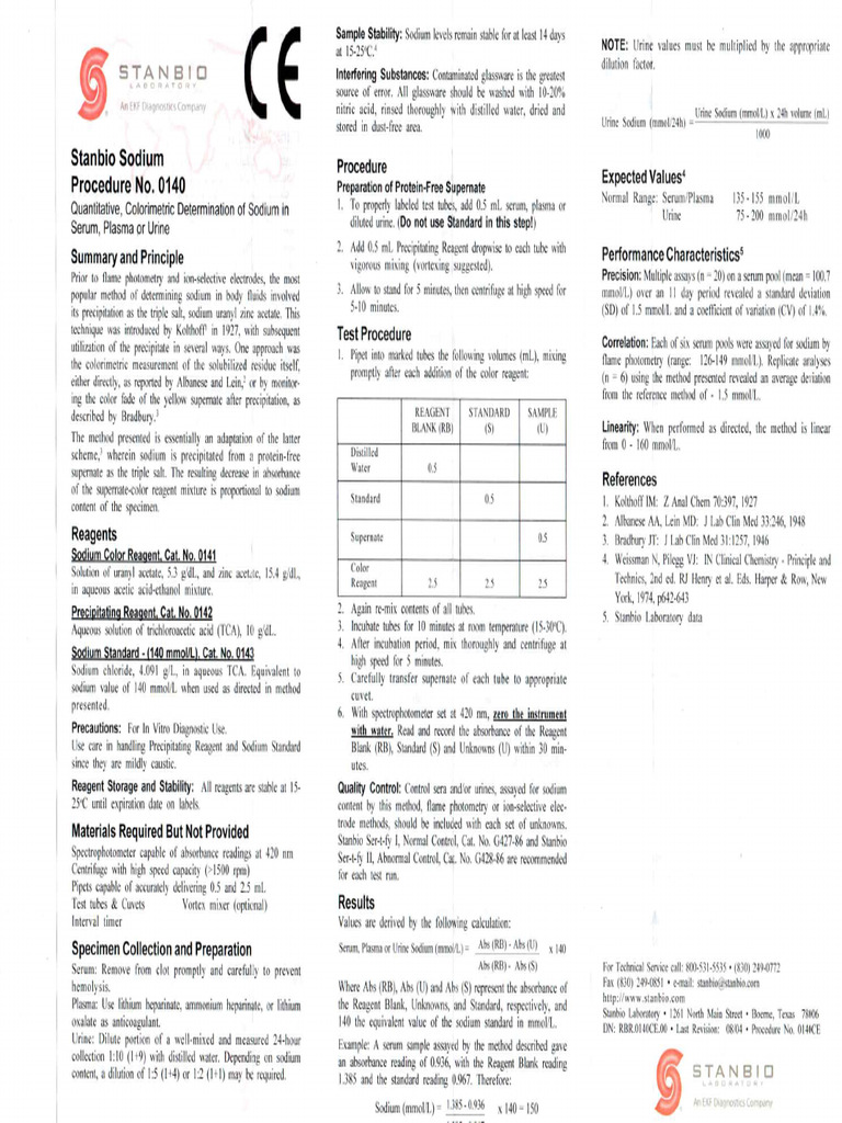 STANBIO Sodium | PDF