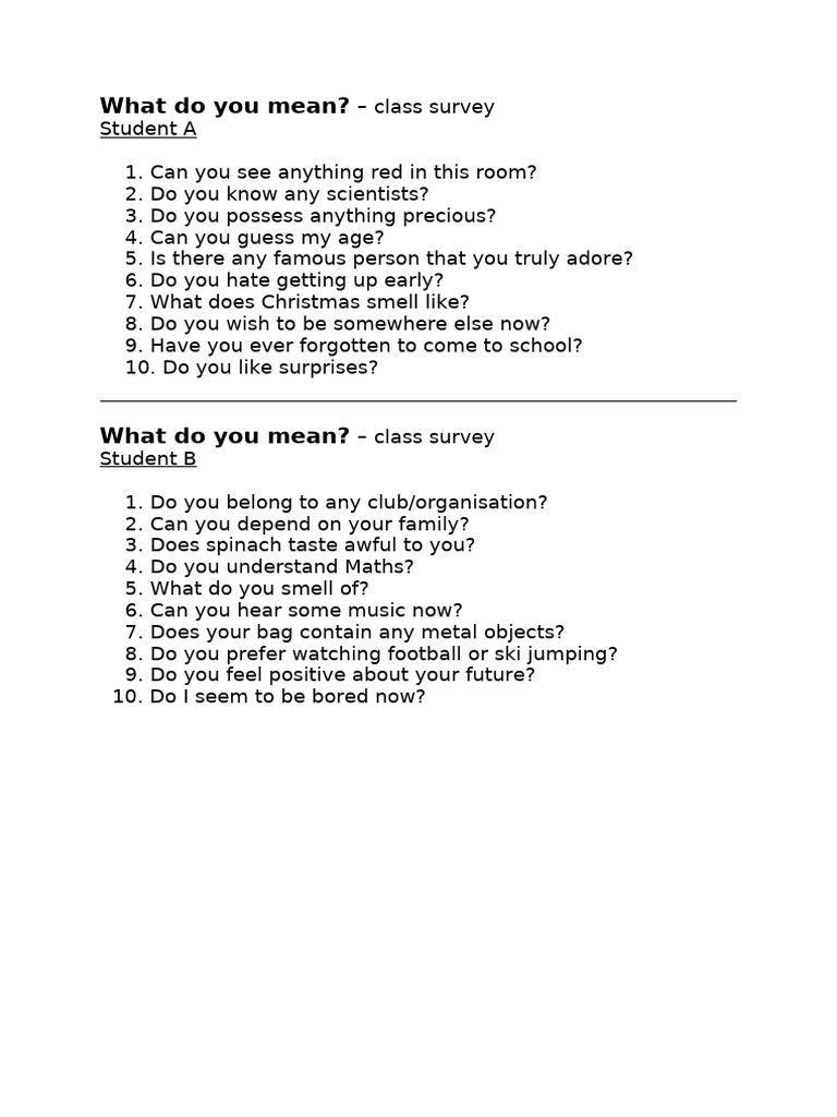 What Do You Mean Active and Stative Verbs Survey Conversation Topics ...