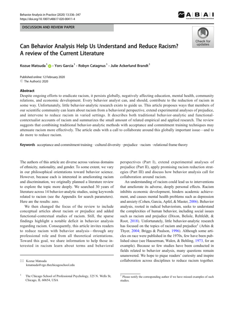 Can Behavior Analysis Help Us Understand and Reduce Racism - Revisão ...