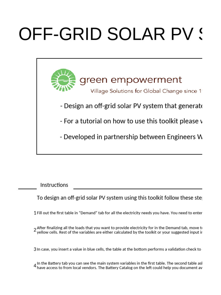 Design Toolkit Solar PV Off Grid | PDF | Power Inverter | Photovoltaics