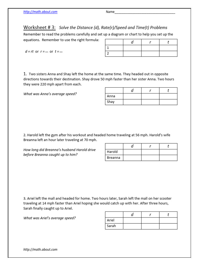 Distance Rate Time Worksheets 3 | PDF