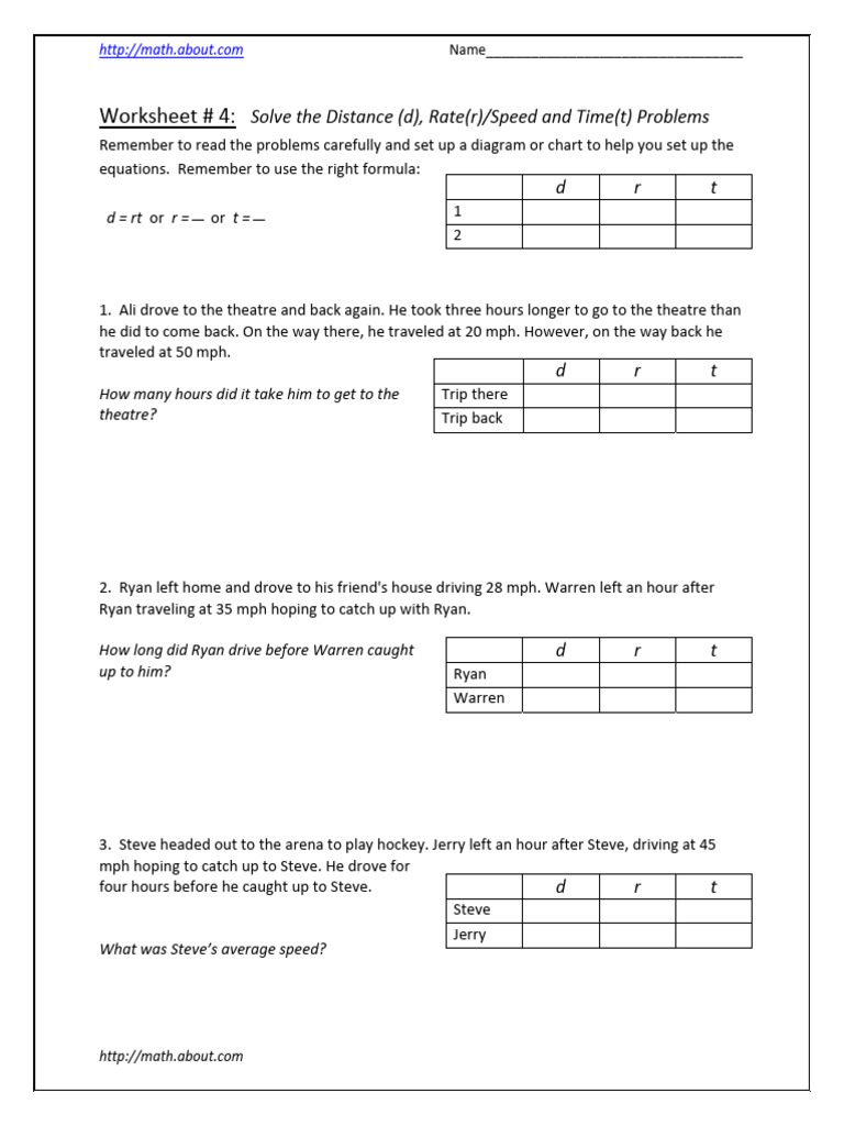 Distance Rate Time Worksheets 4 | PDF