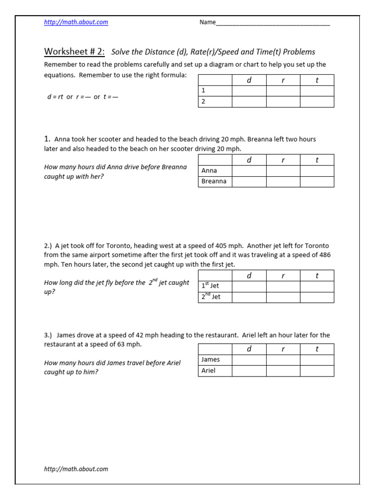 Distance Rate Time Worksheets 2 | PDF