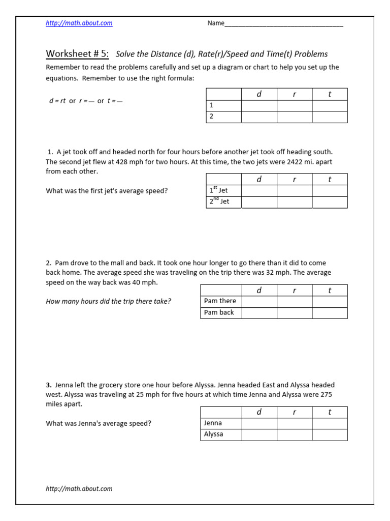 Distance Rate Time Worksheets 5 | PDF