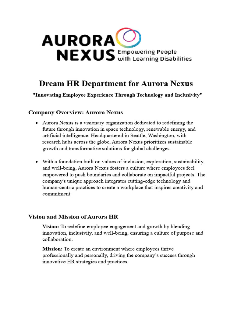 Dream HR Department For Aurora Nexus | PDF | Recruitment | Organizational Behavior