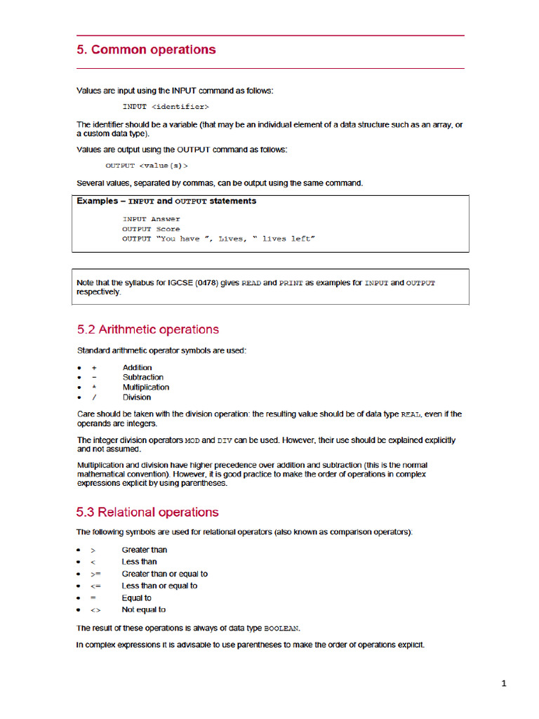 CS Pseudocode - Common Operations | PDF