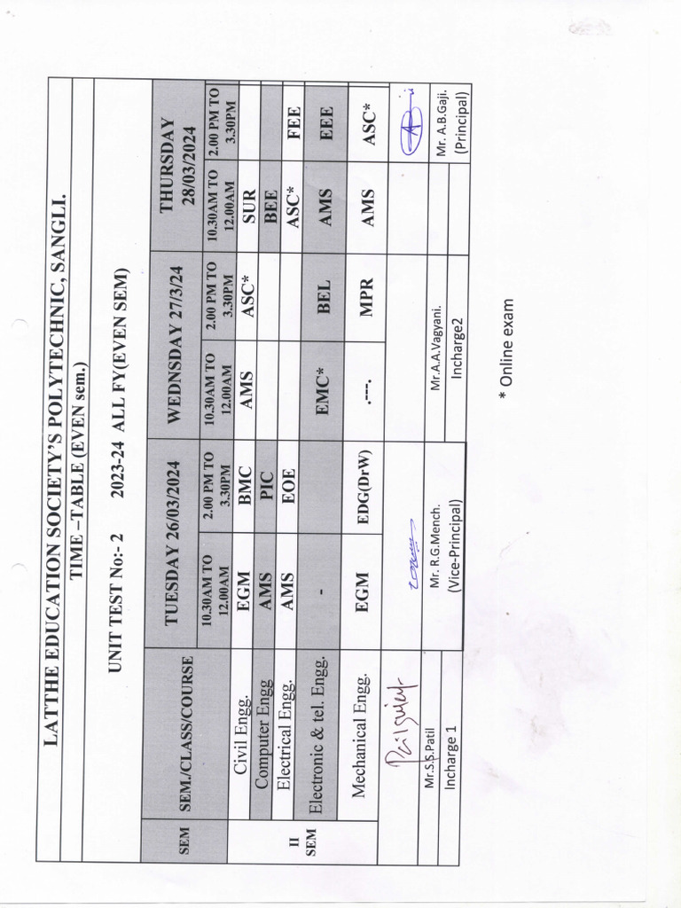 UT II FY Time Table | PDF
